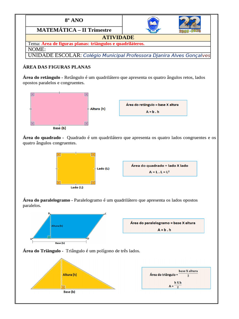 Atividade 19 7o MAT Area de Figuras Planas (2) | PDF | Triângulo ...
