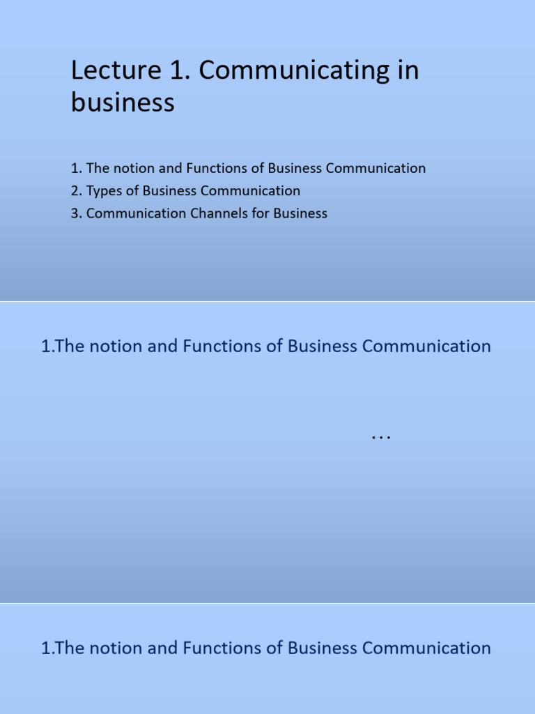 Business Communication - Lecture 1 | PDF | Communication | Nonverbal ...