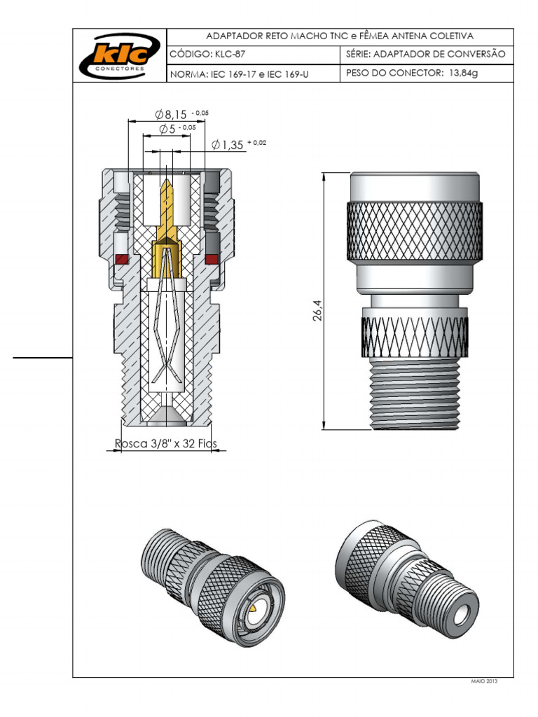 Adaptador de Conversão Tnc Macho x f Fêmea Klc-87 | PDF