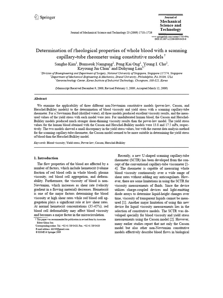 Determination of Rheological Properties of Whole Blood With A Scanning ...