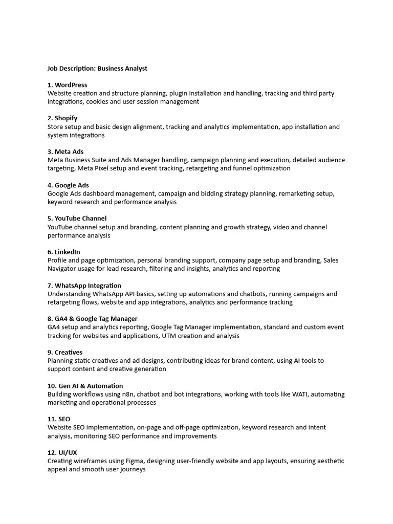 BA Job Description (Bullet Points) | PDF