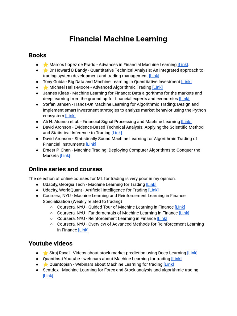 Financial Machine Learning Resources | PDF | Machine Learning | Deep ...