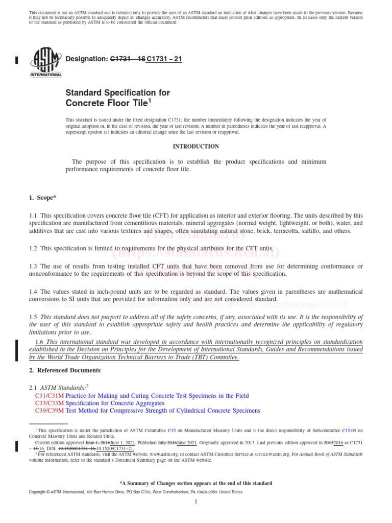 ASTM C1731-21: Concrete Floor Tile Standards | PDF | Concrete | Cement