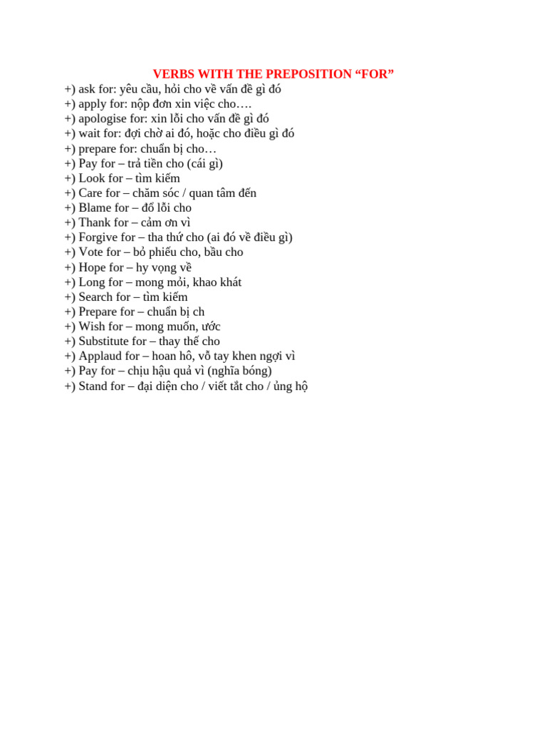 Verbs With The Preposition | PDF