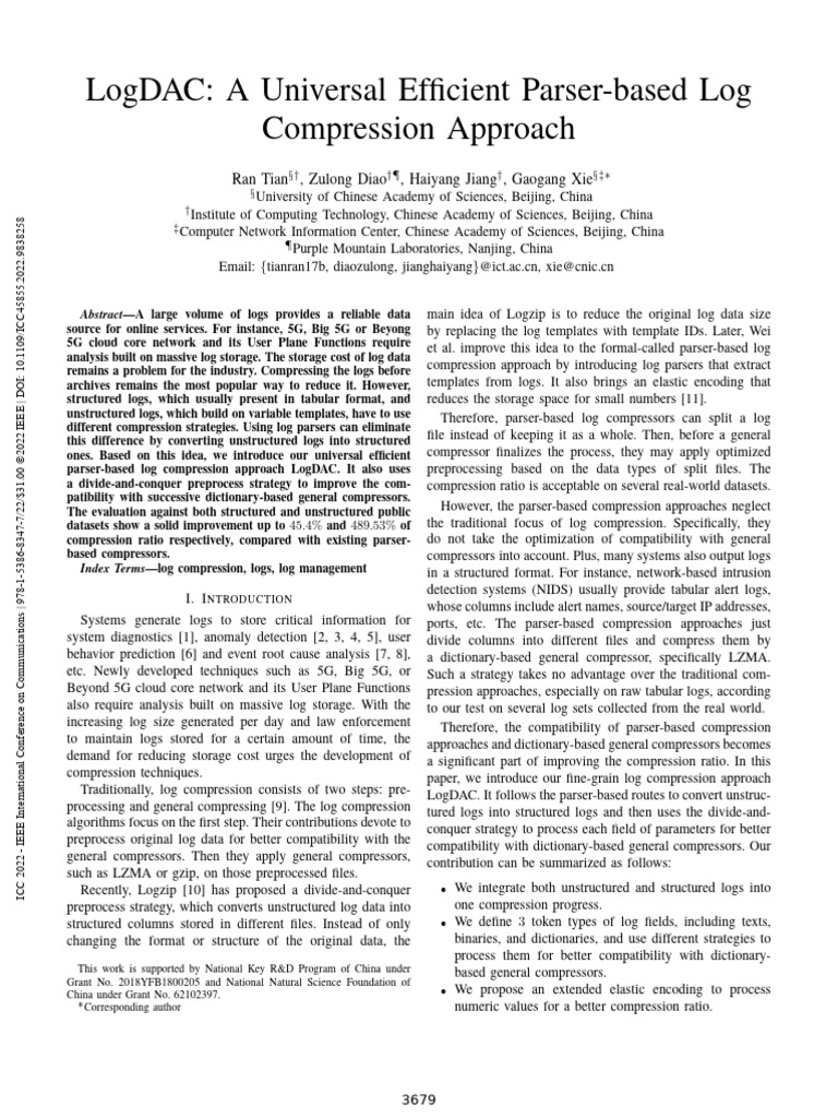 LogDAC A Universal Efficient Parser-Based Log Compression Approach ...
