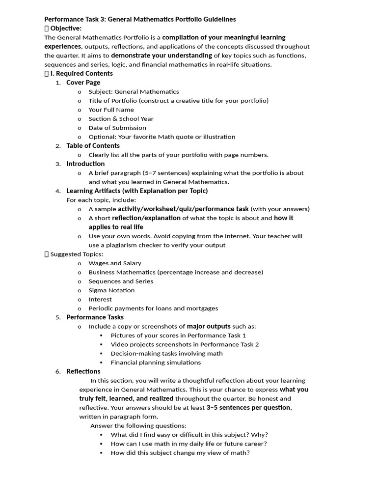 General Mathematics Portfolio Guide | PDF | Mathematics