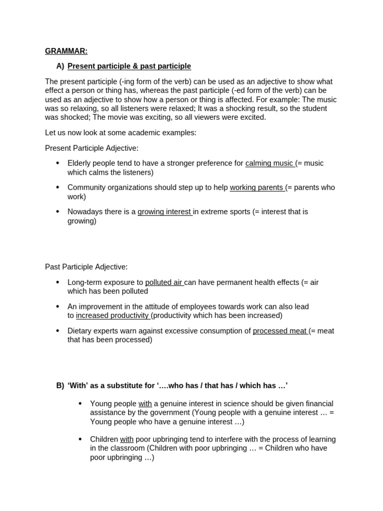 Present and Past Participle Adjectives | PDF