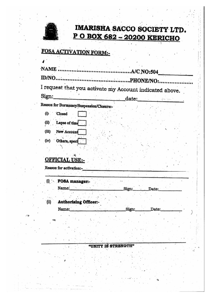 Fosa Activation Form | PDF