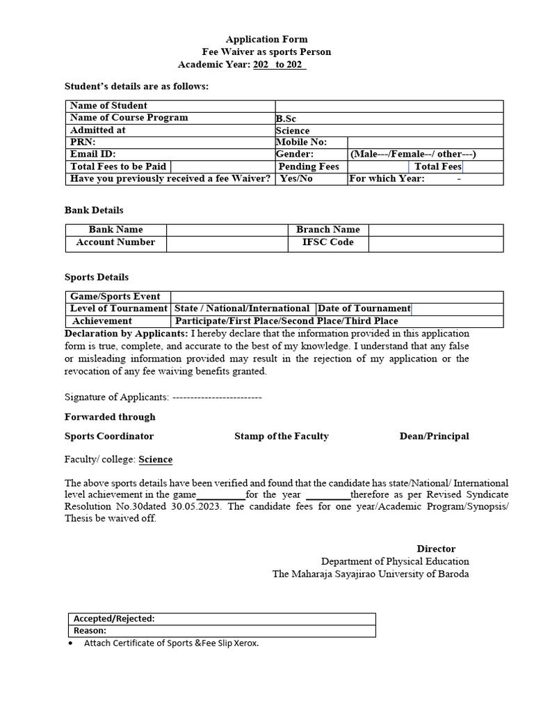 Fees Waiver Application Form 25-26 | PDF