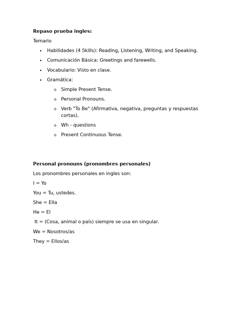 Repaso de Gramática y Vocabulario en Inglés | PDF | Verbo | Unidades ...