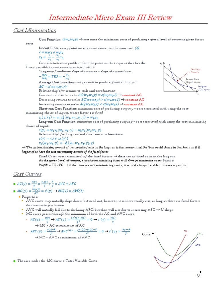 Intermediate Micro Exam III Review | PDF | Long Run And Short Run ...