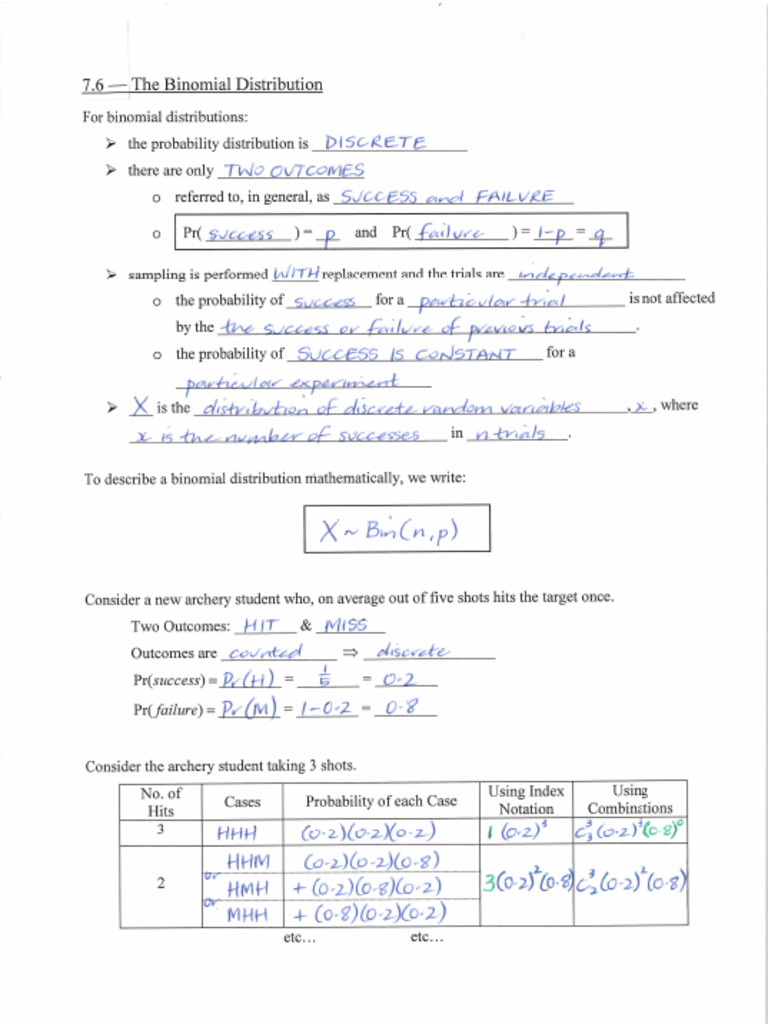 7.6 The Binomial Distribution | PDF