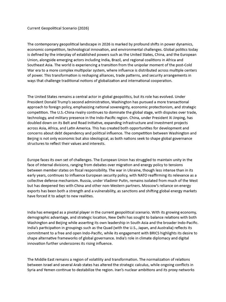 Geopolitical Landscape Analysis 2026 | PDF | The United States ...