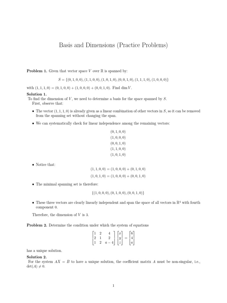 Basis and Dimension Practice Problems | PDF | Eigenvalues And ...