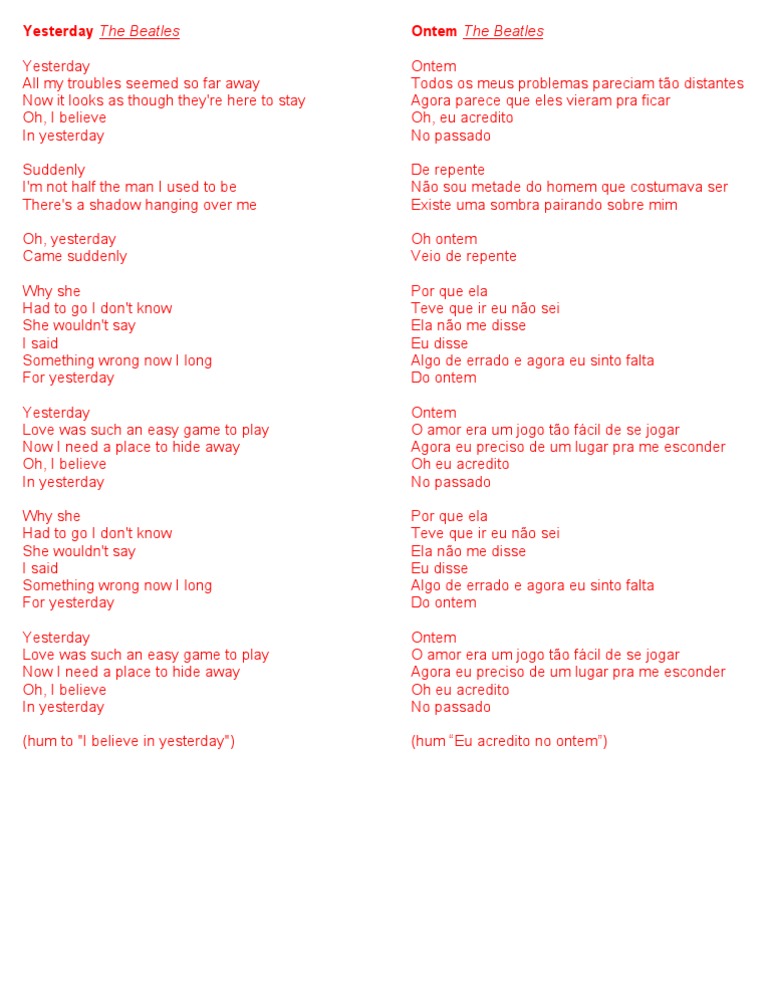 Yesterday BeatleS Tradução | PDF