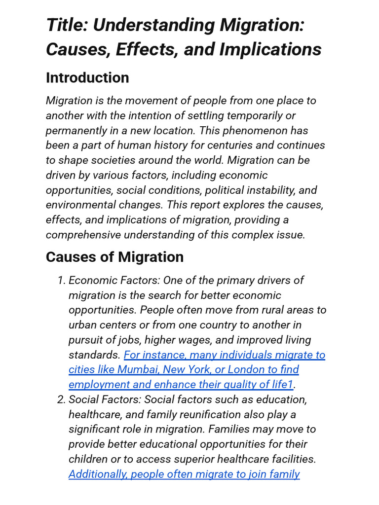 Migration Causes, Effects, and Implications | PDF | Human Migration ...