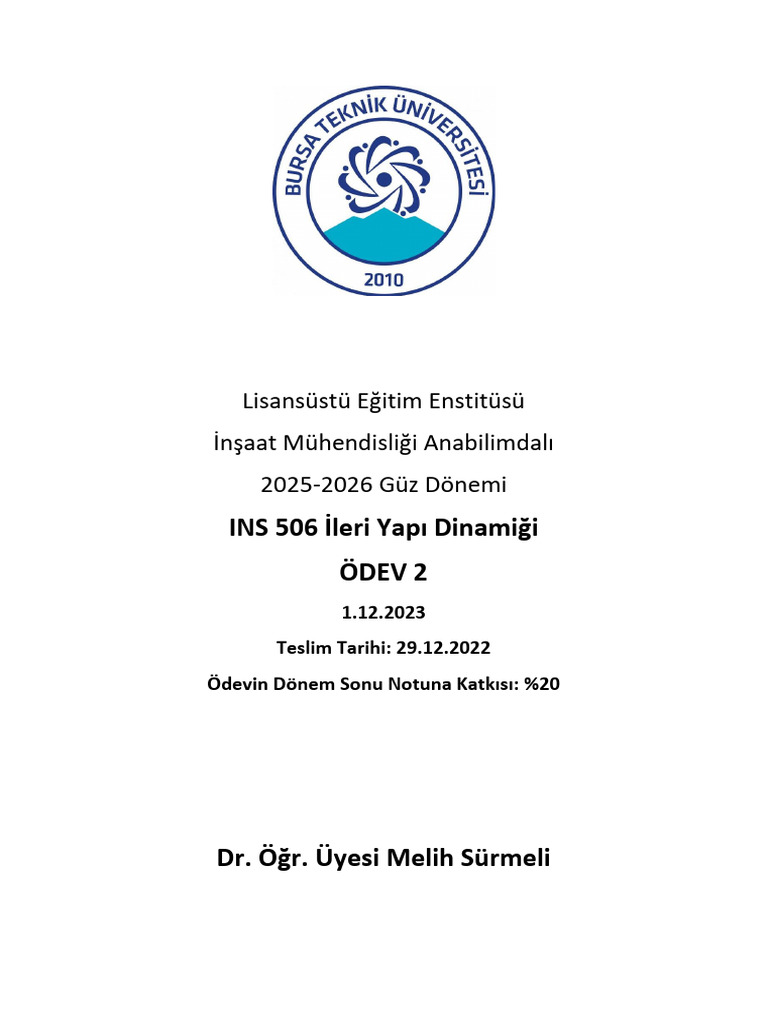 Ileri Yapi Dinamigi - Odev 2 - 2025-2026 | PDF