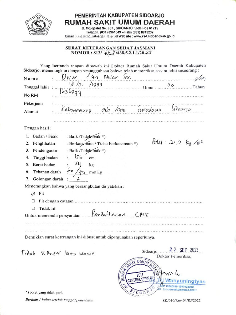 Surat Ket Sehat Bmi | PDF