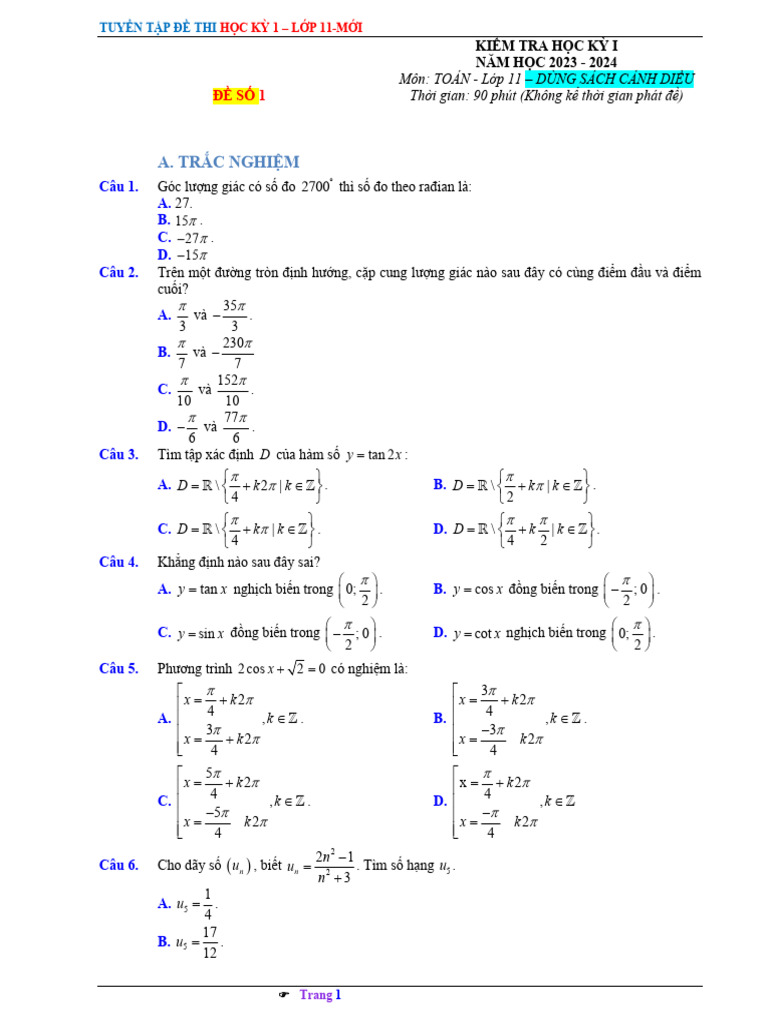 Đề 1 - HK1 -T 11 | PDF