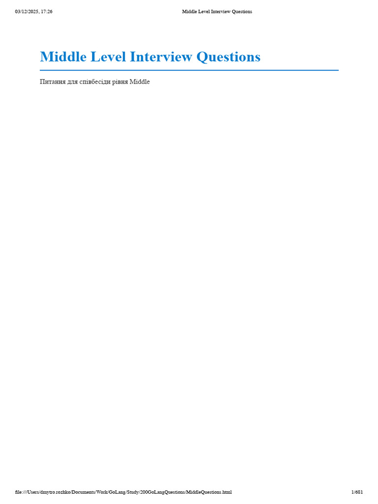 Middle Level Interview Questions | PDF