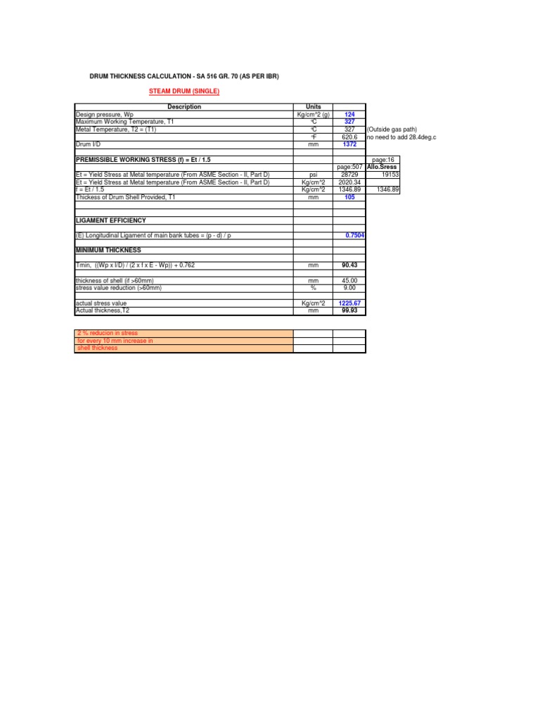 Boiler Drum Thickness Calculation IBR | PDF | Pounds Per Square Inch ...