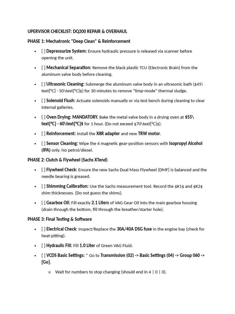Checklist For Repair | PDF | Clutch | Mechanical Engineering
