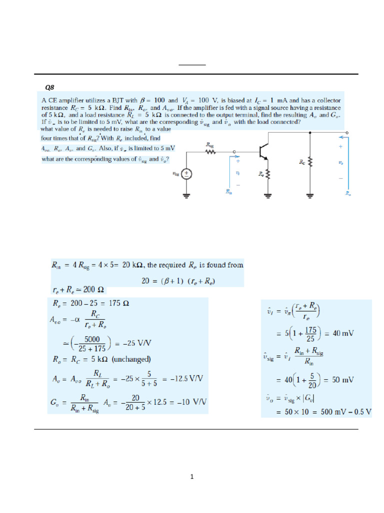 Sheet 3, BJT Amplifier Configuration Test 3A With Solution | PDF ...