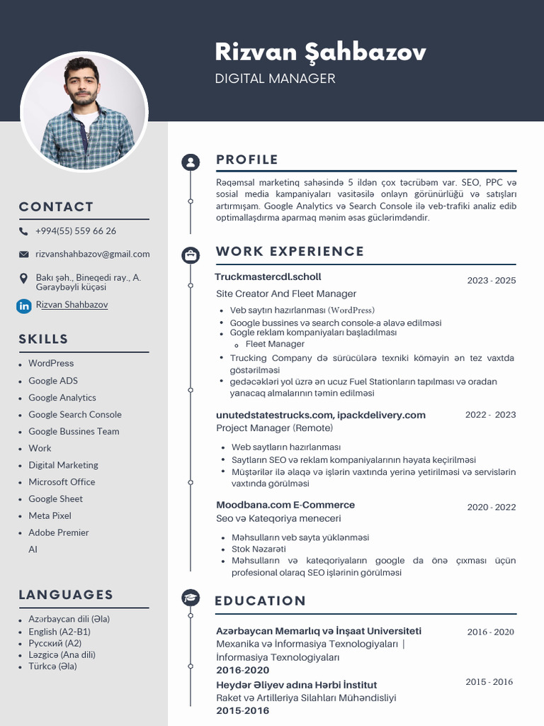 Rizvan Shahbazov CV Resume | PDF
