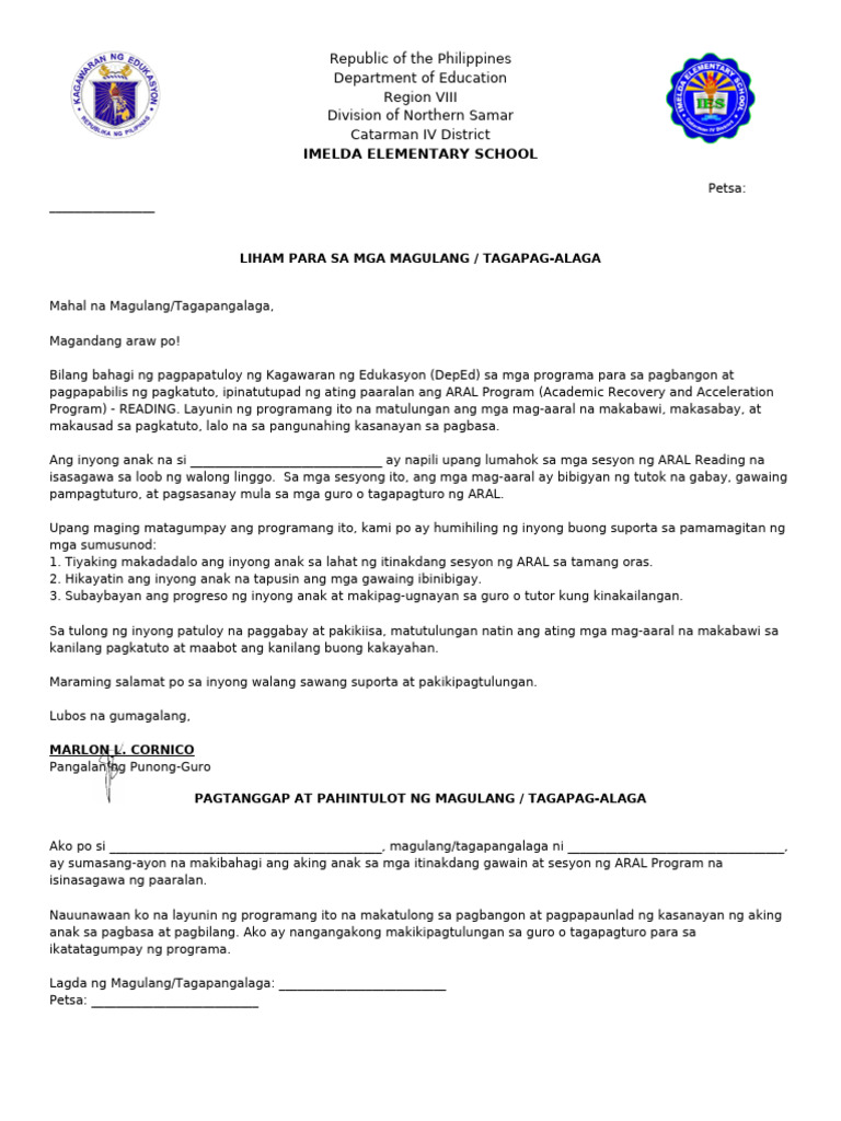 ARAL Communication Letter Tagalog | PDF