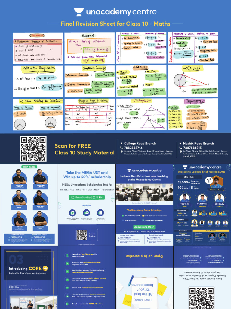 Free Class 10 Maths Revision Sheet | PDF