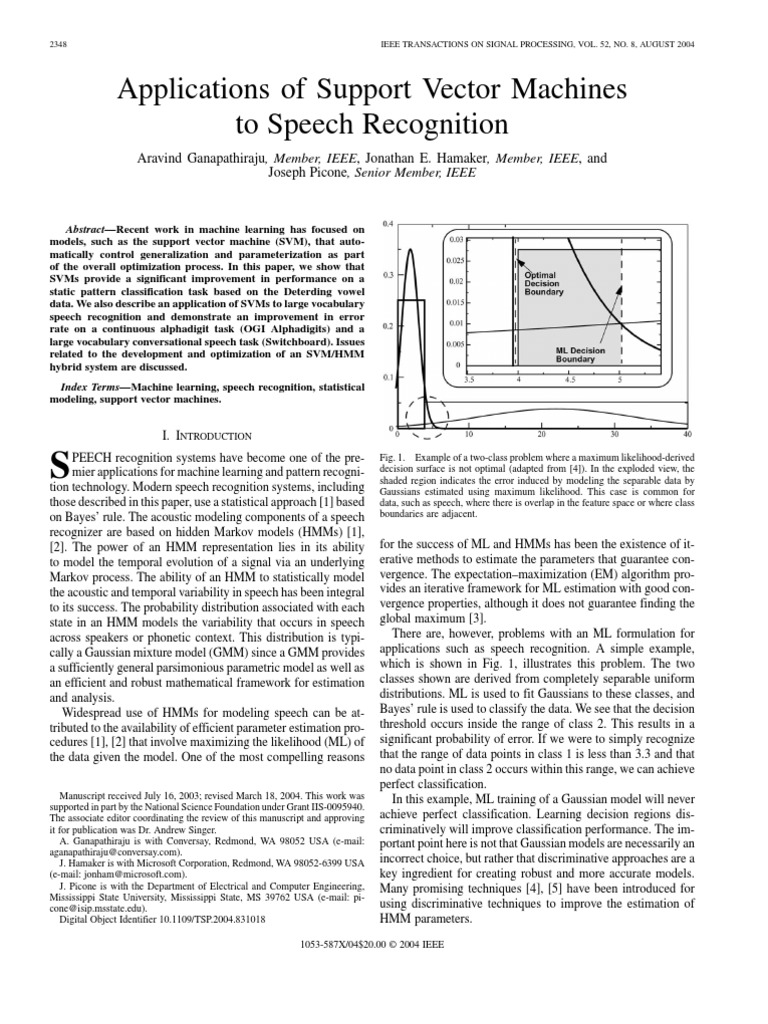 Applications of Support Vector Machines To Speech Recognition | PDF | Speech Recognition ...