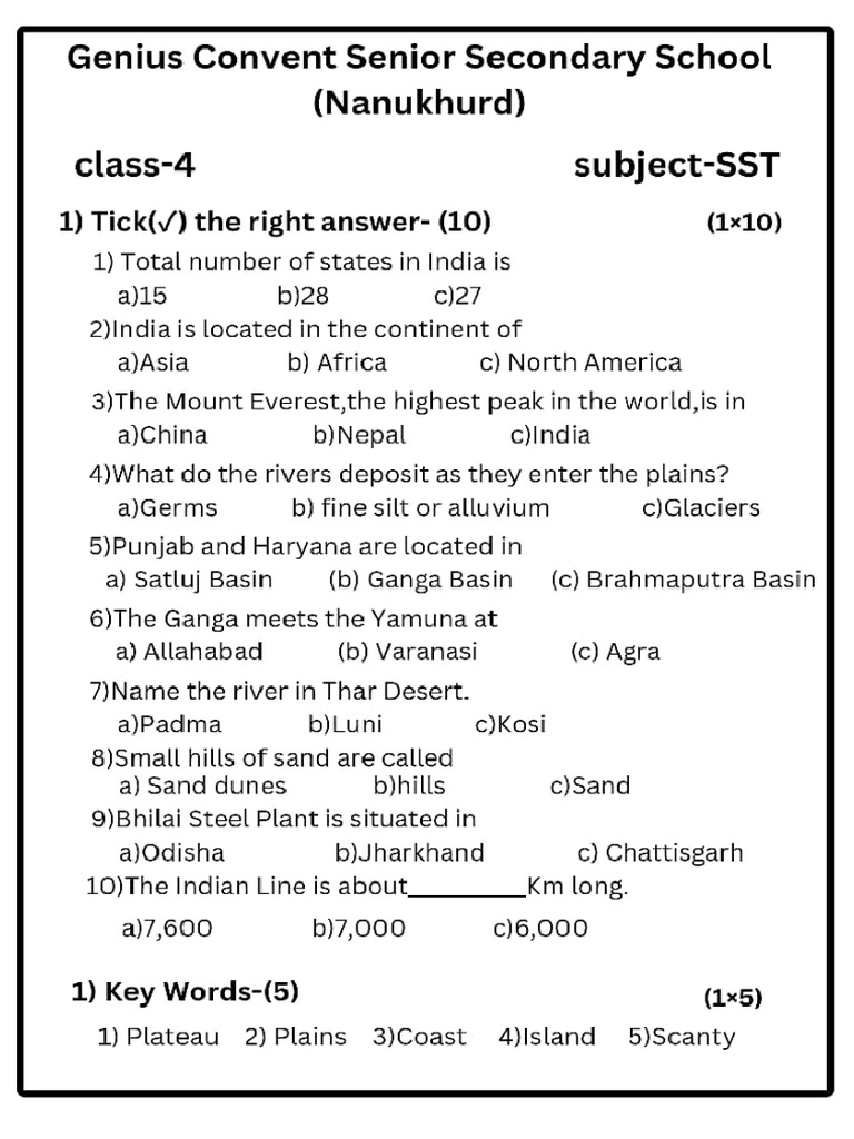 SST Class 4 Paper | PDF