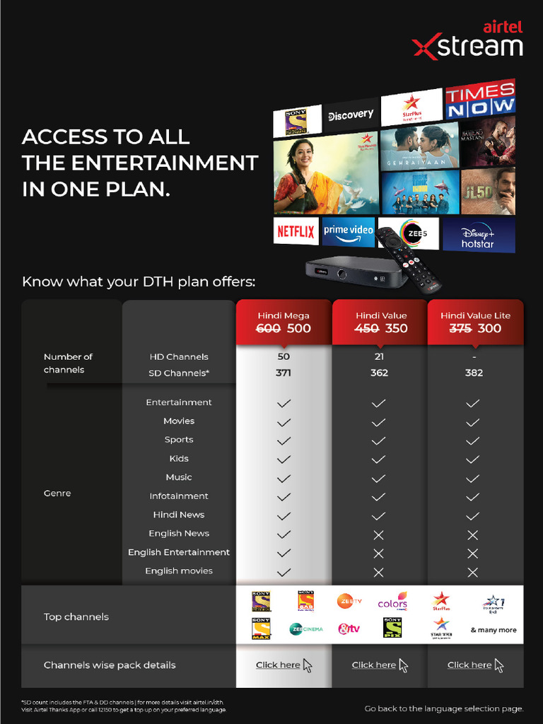 DTH Channel List of Black Plans | PDF