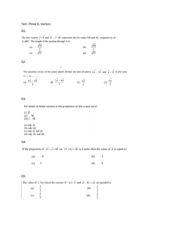 Test - Three D, Vectors | PDF