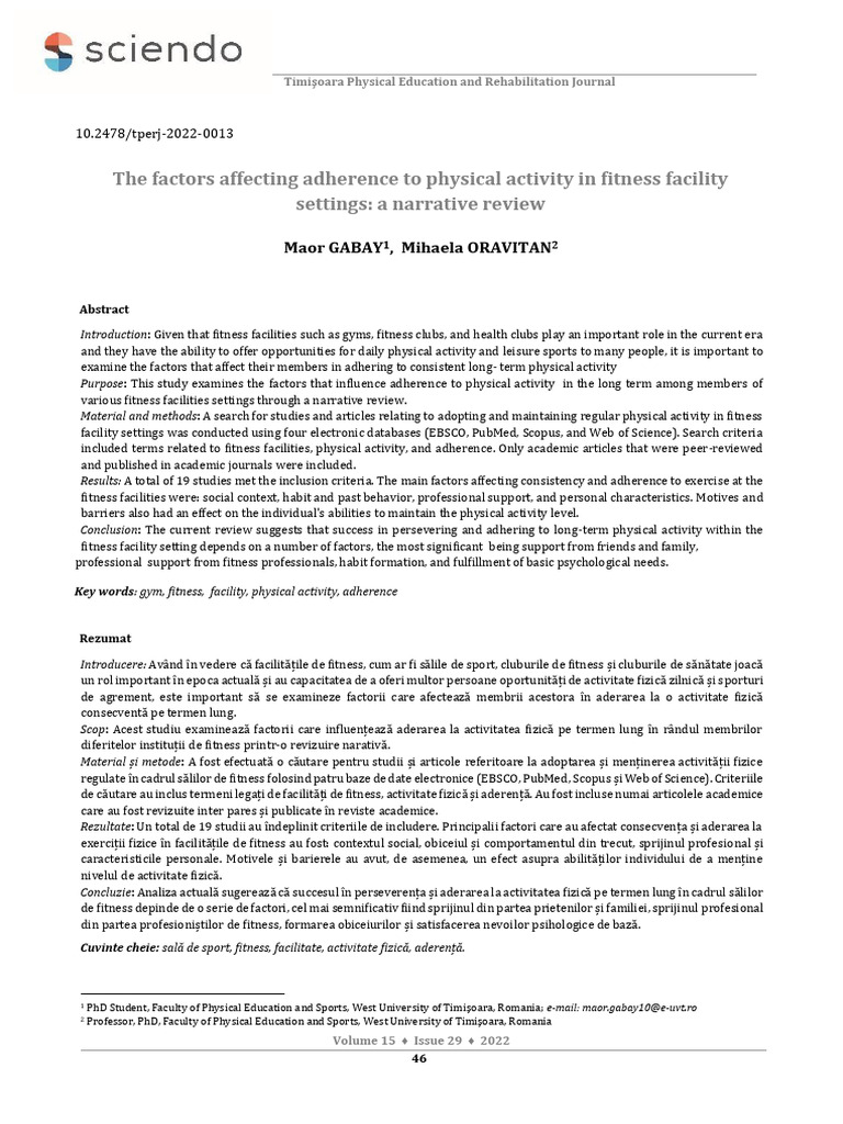 The Factors Affecting Adherence To Physical Activity in Fitness ...