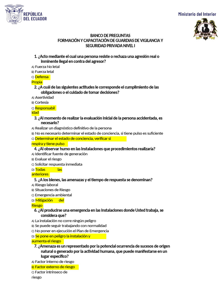 Preguntas Clave para Guardias de Seguridad | PDF | Policía | Guardia de ...