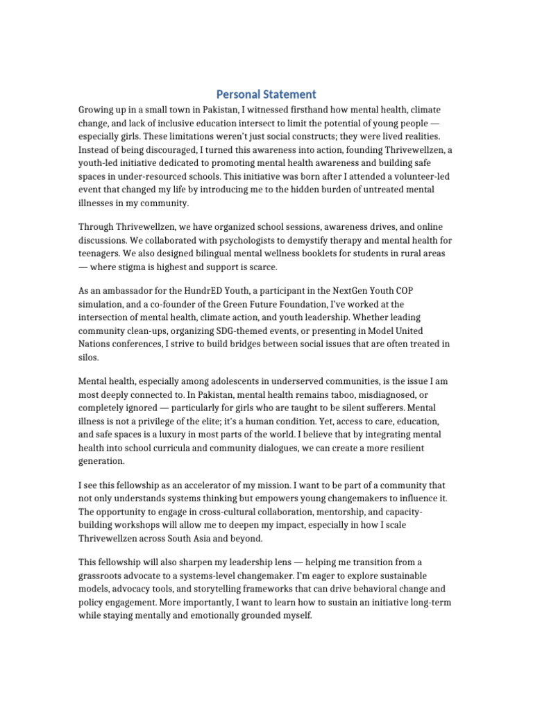 Unique Personal Statement Thrivewellzen | PDF | Mental Health | Mentorship