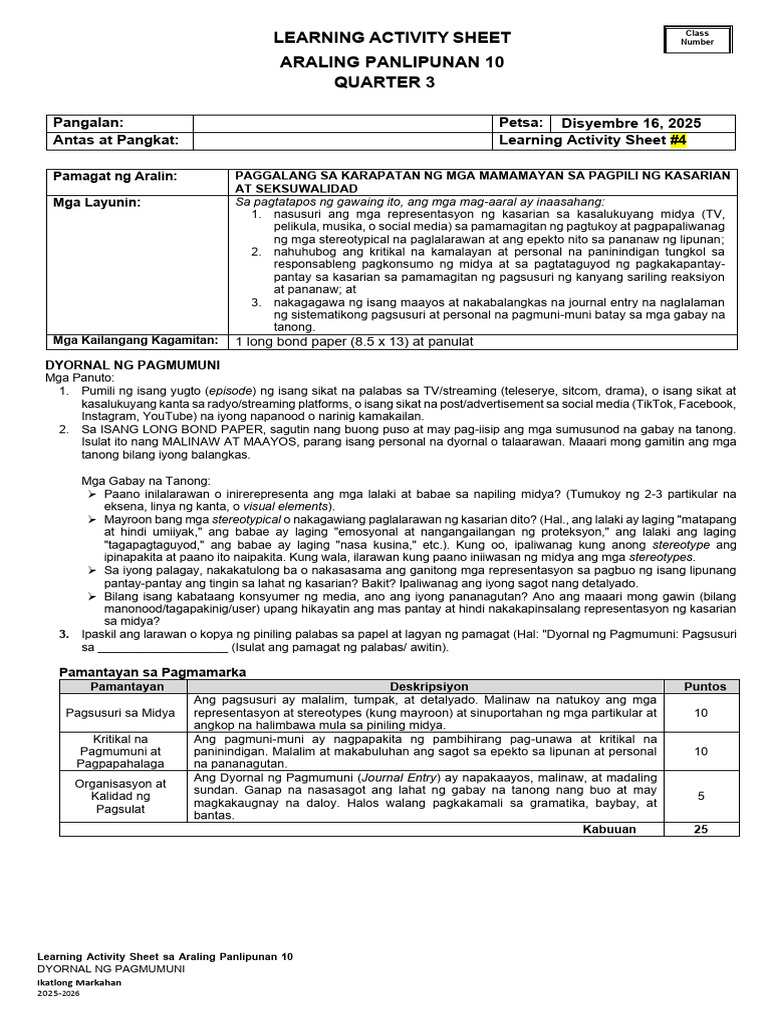 Q3 LRP 4 AP10 Dyornal NG Pagmumuni 2025 2026 | PDF