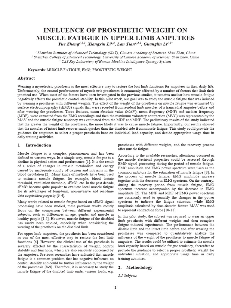 Influence of Prosthetic Weight On | PDF | Prosthesis | Electromyography