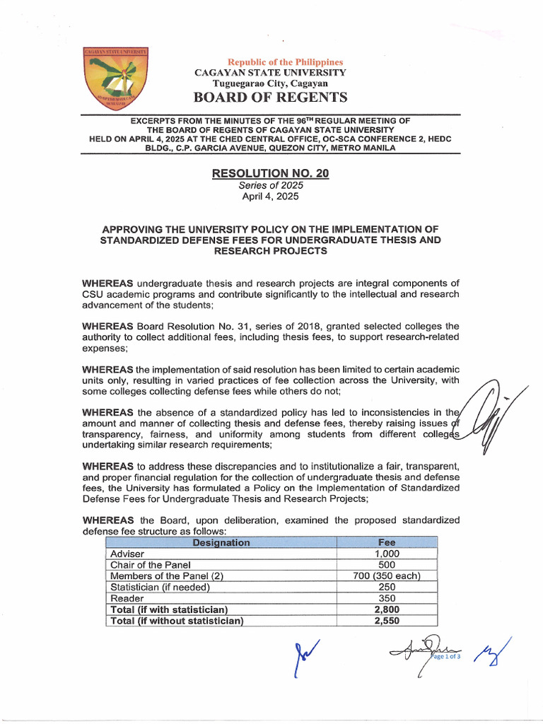 Board Resolution No. 20 S 2025 Implementation of Standardized Defense ...