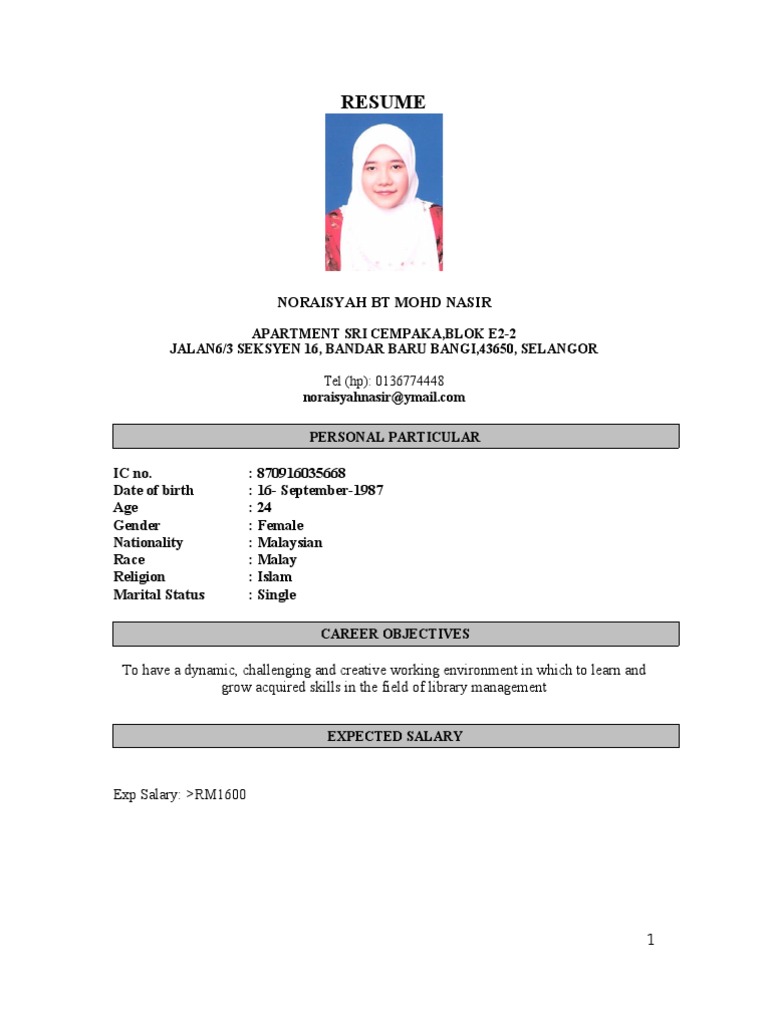 Resume: Noraisyah BT Mohd Nasir | PDF | Software | Computing And ...