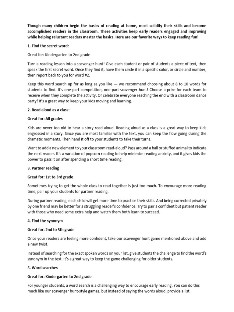 Fun Reading Activities for Kids | PDF | Hot Dog | Reading Comprehension