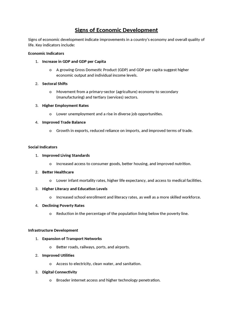 Signs of Economic Development | PDF