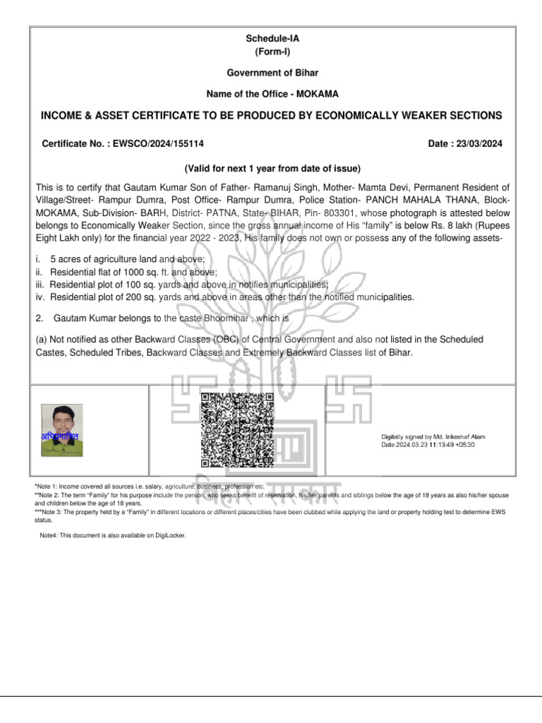 Certificate EWS (1) (1) | PDF | Affirmative Action | Empowerment