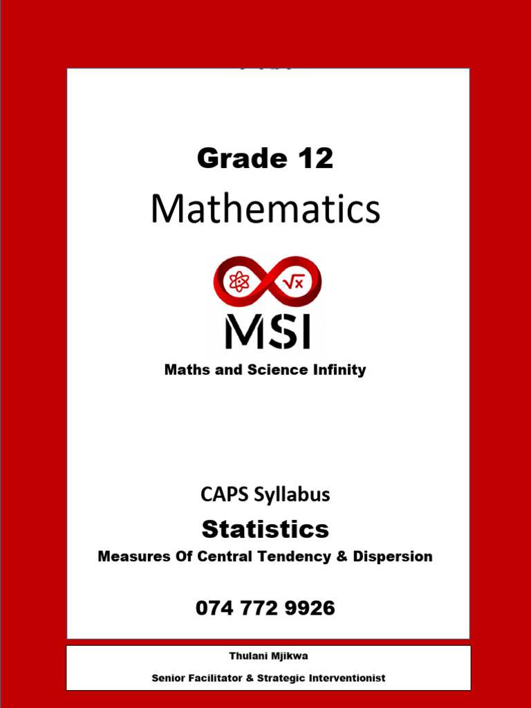 Measures of Central Tendency & Dispersion Revision Booklet | PDF ...
