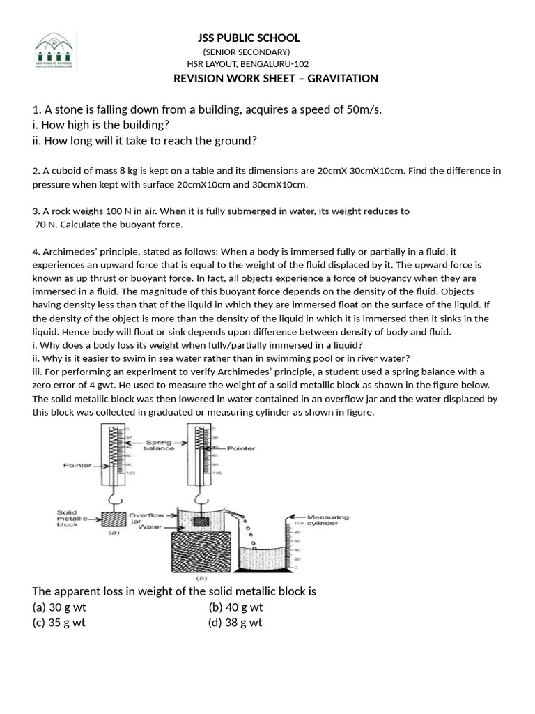 Gravitational Concepts Worksheet | PDF
