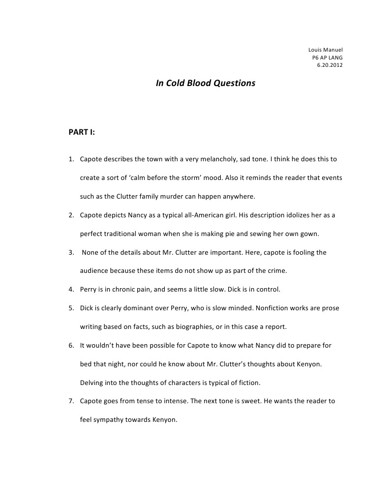 In Cold Blood Part 1 | PDF