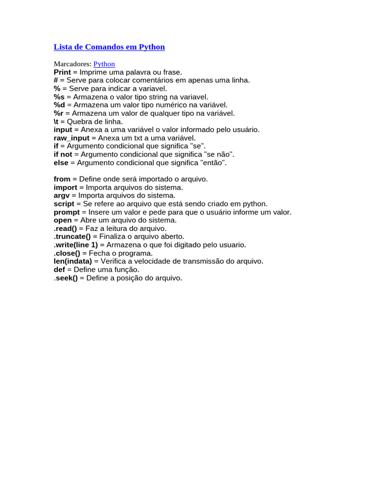 Lista de Comandos Em Python | PDF