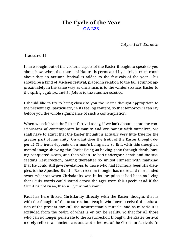 The Cycle of The Year - Lecture II - GA 223 | PDF | Resurrection Of ...