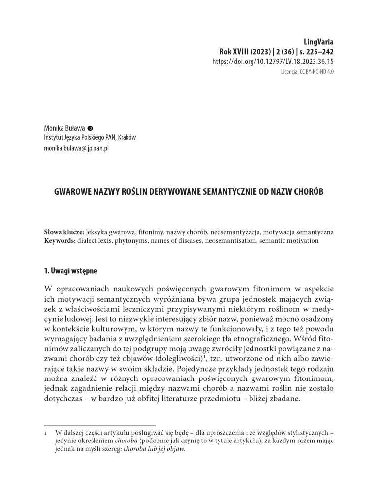 Gwarowe Nazwy Roslin Derywowane Semantycznie Od Nazw Chorob | PDF